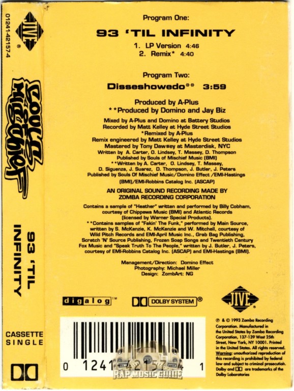 Souls of Mischief - 93 'Til Infinity: Single. Cassette Tape | Rap Music ...