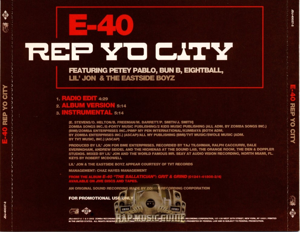 E-40 - Rep Yo City: Single. CD | Rap Music Guide